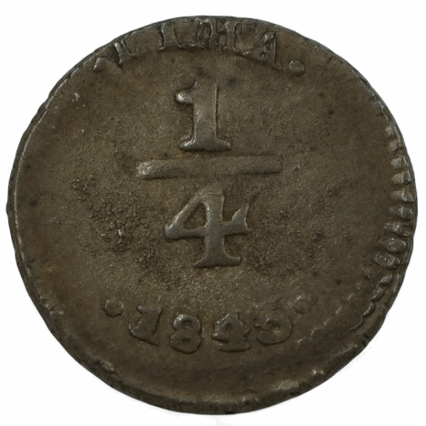 CUARTILLO 1845 SOBRE 26, LIMA, PERÚ. – Numiscoin
